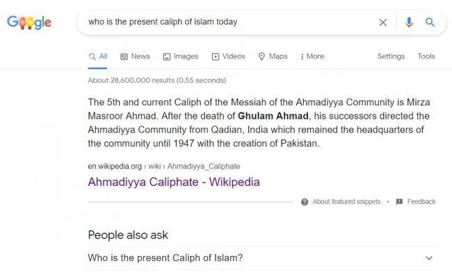 Google Removed Showing Ahmaddiya Leader As Present Caliph of Islam on ...